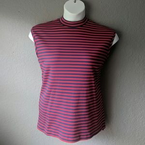 Tops | Retro High Neck Navy Red Striped Tank Top | Poshmark